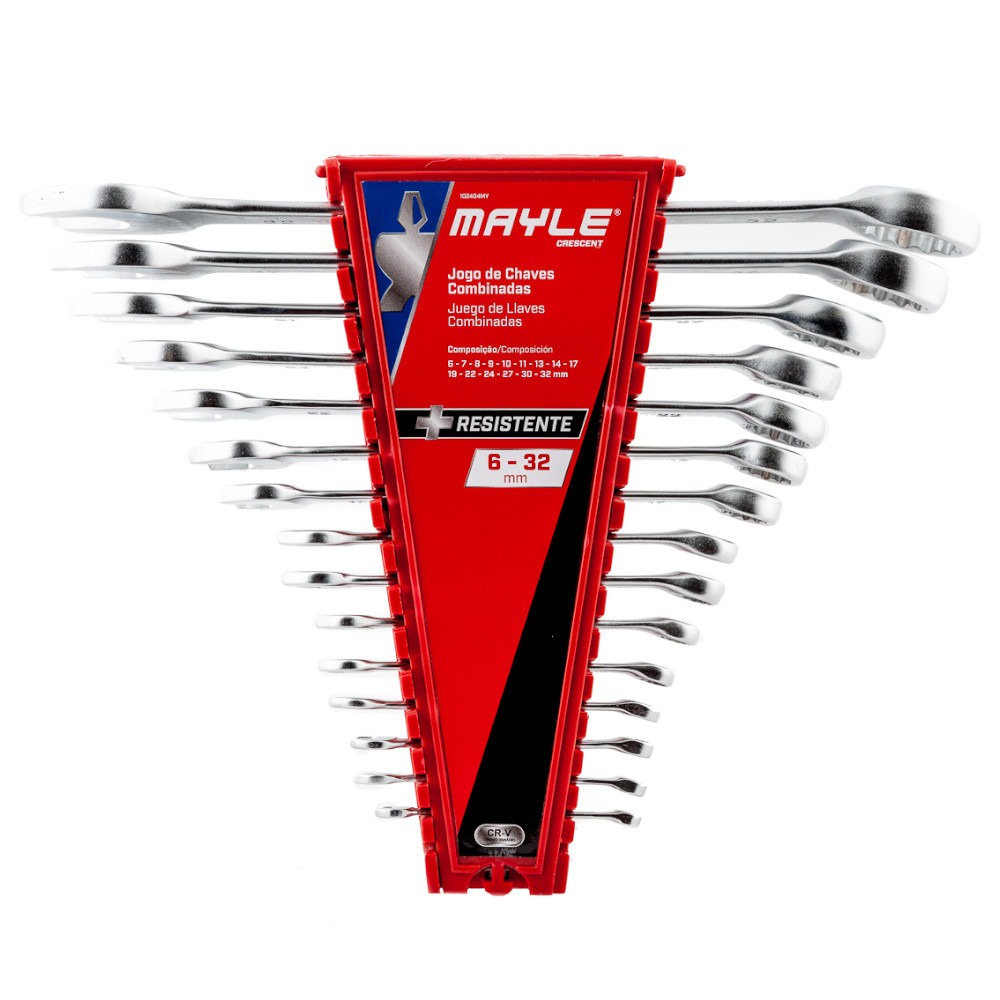 Jogo de chave combinada 6 a 32 mm com 15 peças - Mayle - Escorrega o Preço