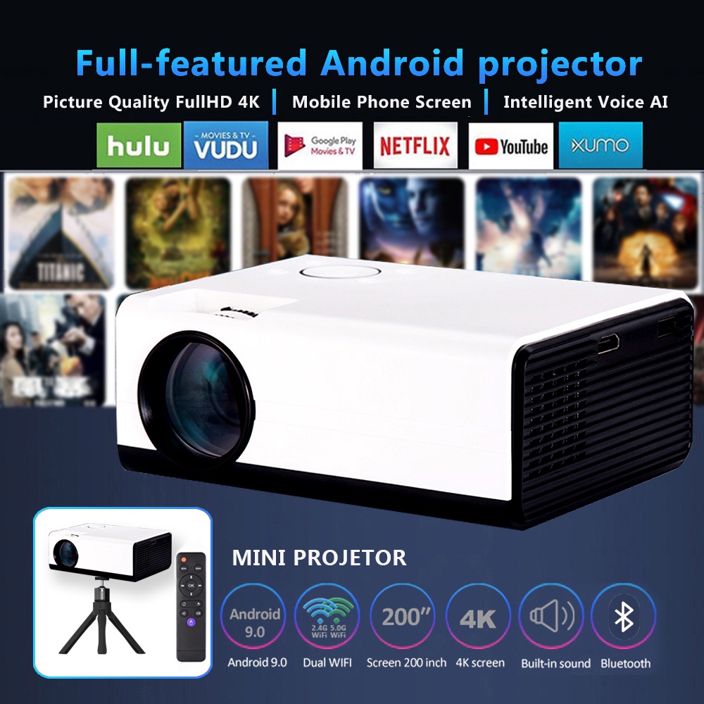 Projetor 4k Ultra Hd Android 9.0 LCD 7500 Lúmens 1080p Wifi Com Suporte ...