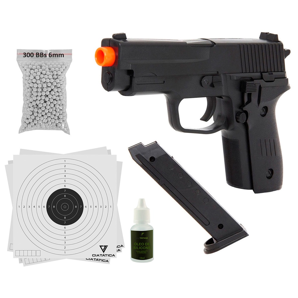Pistola de Airsoft P226 Sig Sauer Arma 6mm Spring Vigor 2124 com 300 Esferas BBs, 100 Alvos e ...