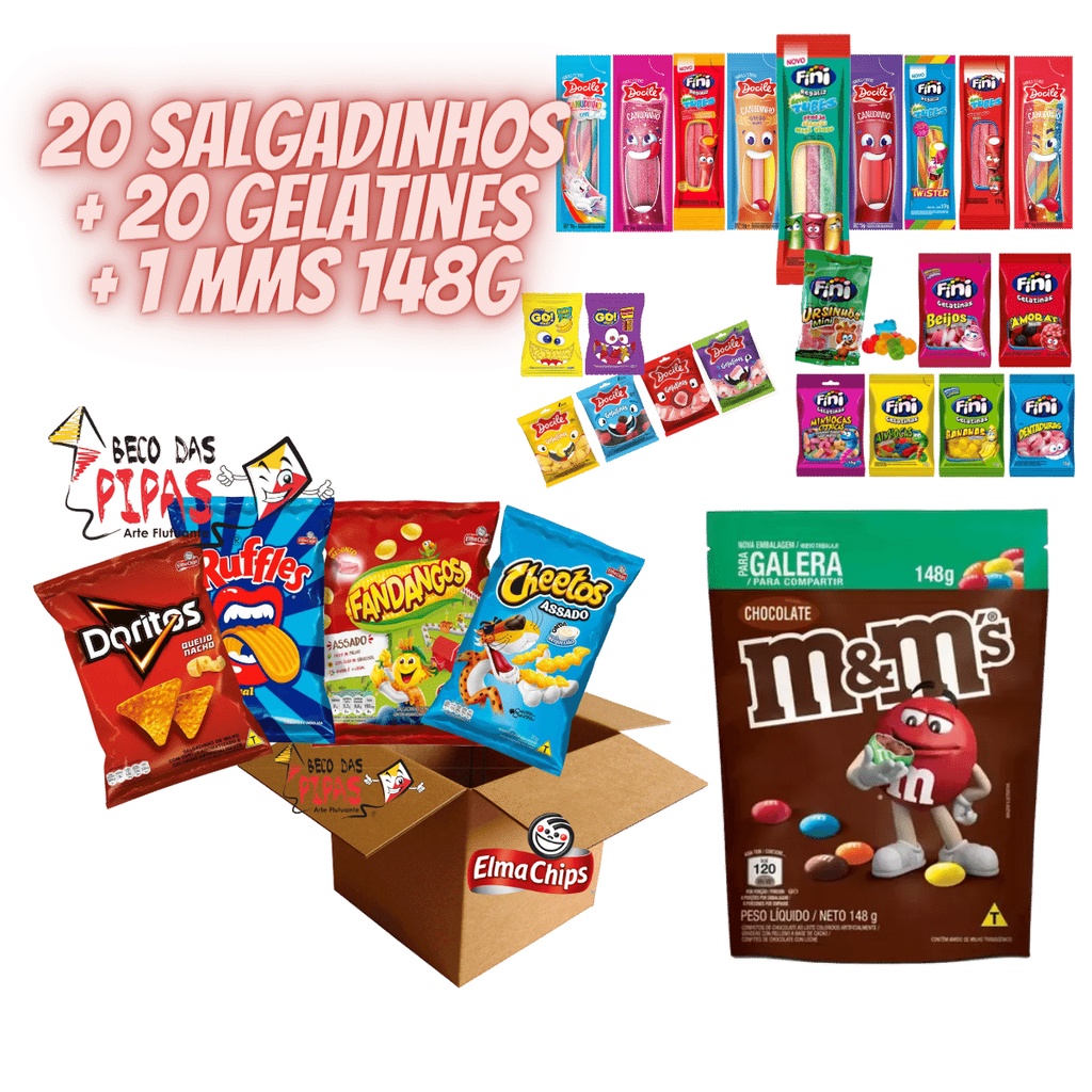 Kit Guloseima 20 Salgadinhos Elma Chips + 20 Bala Gelatina Docile Fini Go Jelly + 1 mms 148g Ao ...