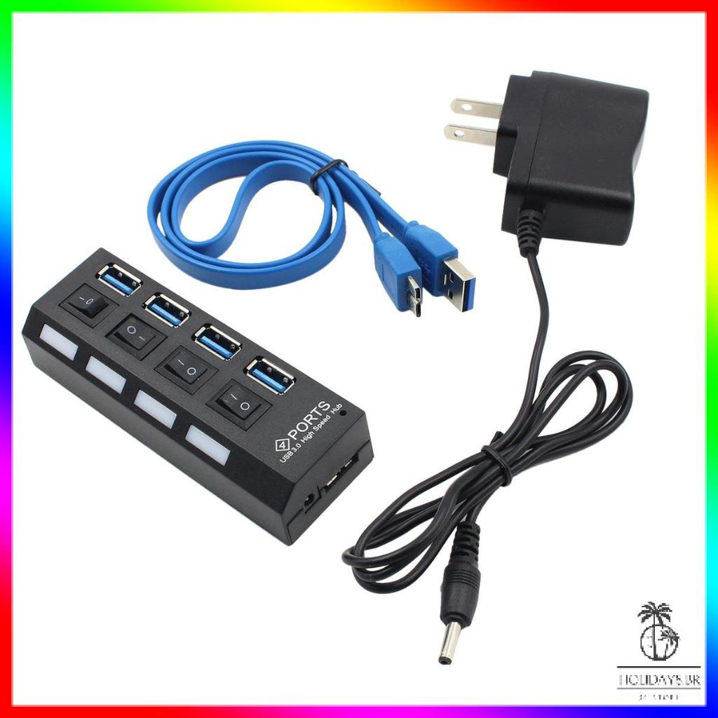 Hub USB 3.0 de alta velocidade com quatro portas separadas Hub adaptador de energia compacto e ...