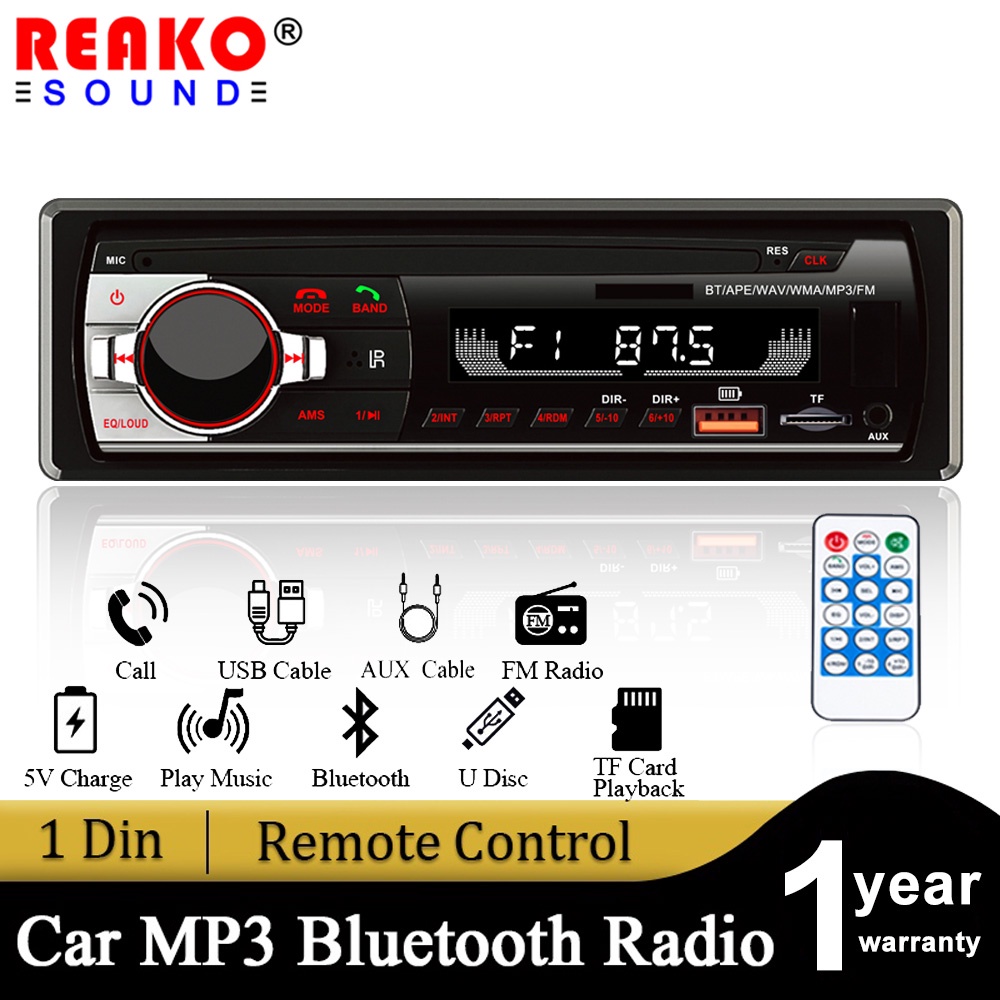 REAKOSOUND Autoradio 1 Din Bluetooth Radio Car AUX-IN MP3 Player FM USB Auto Stereo Audio Stereo ...