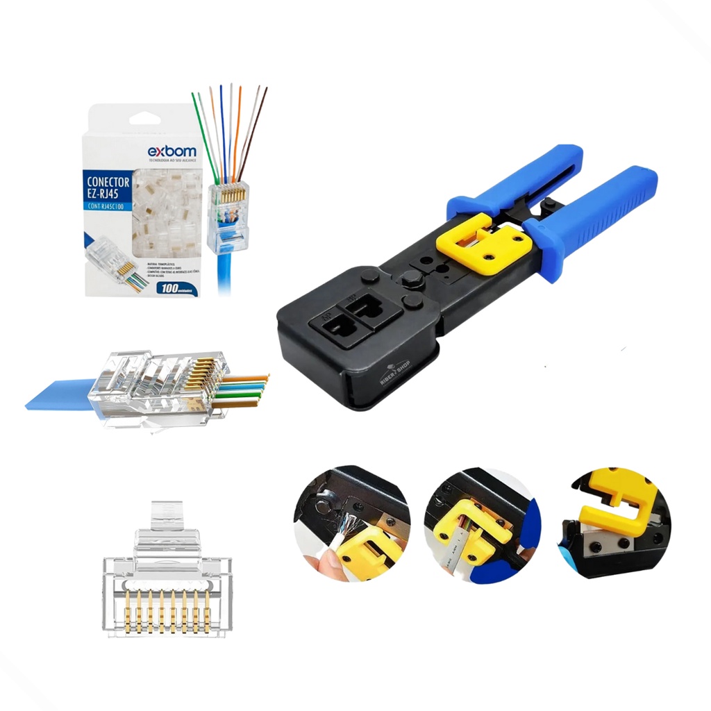 kit Alicate Crimpagem Cabo Rede + 100 Conector Rj45 Vazado | Shopee Brasil