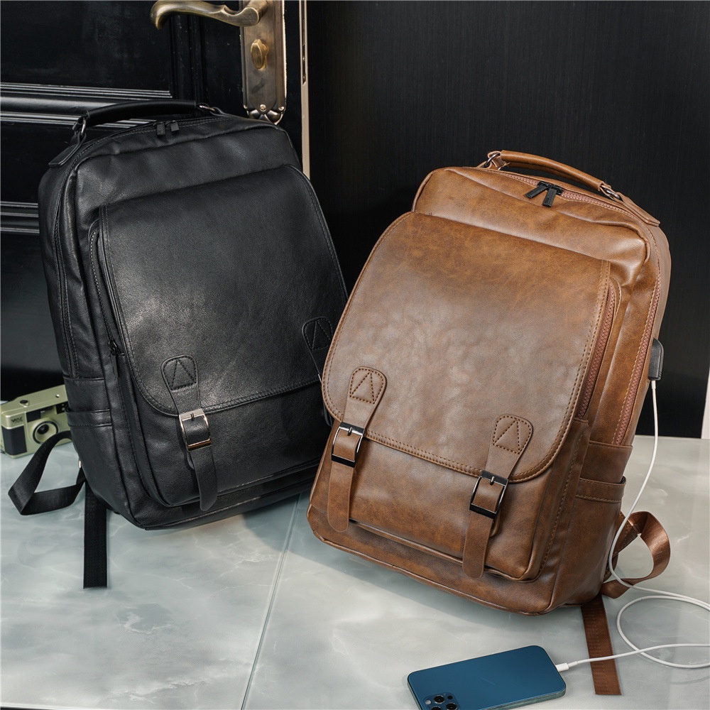 Retro Mochila Homem Moda Homens De Viagem Em Couro Escolar Masculina ...