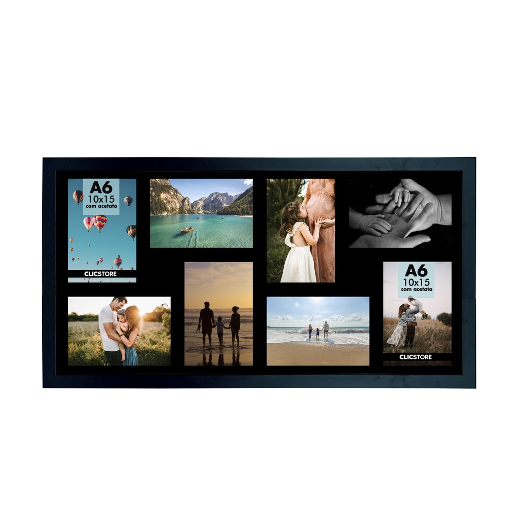 Quadro Painel Multifotos 8 Foto 10x15 Paspatur Preto Moldura Acetato Parede Criativo Luxo ...