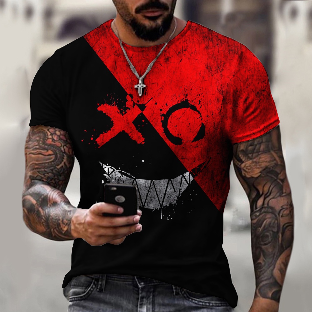 X XXOO Smiley Face 3D Estampada Camiseta Masculina Novo Estilo Manga ...