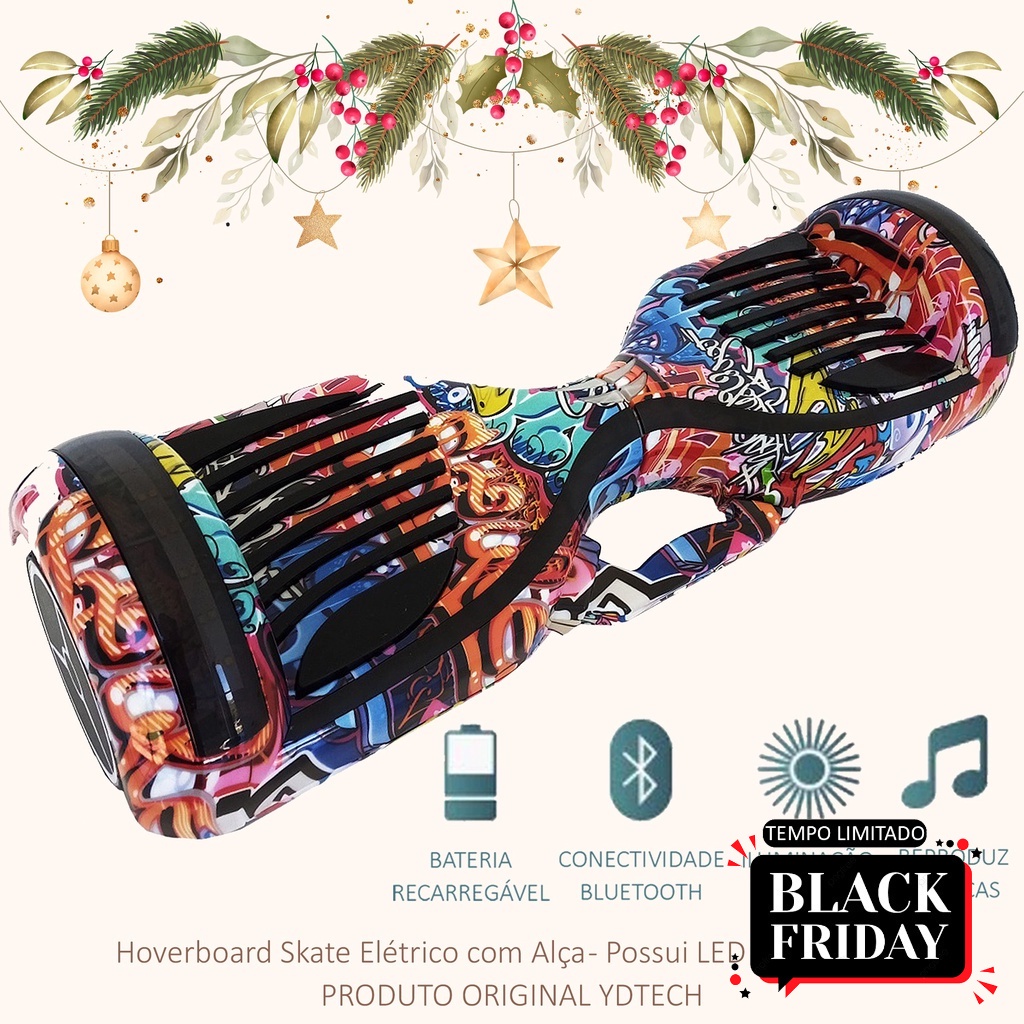Hoverboard Overboard Skate Elétrico 6,5 Polg. Com LED e Conexão Bluetooth | Shopee Brasil