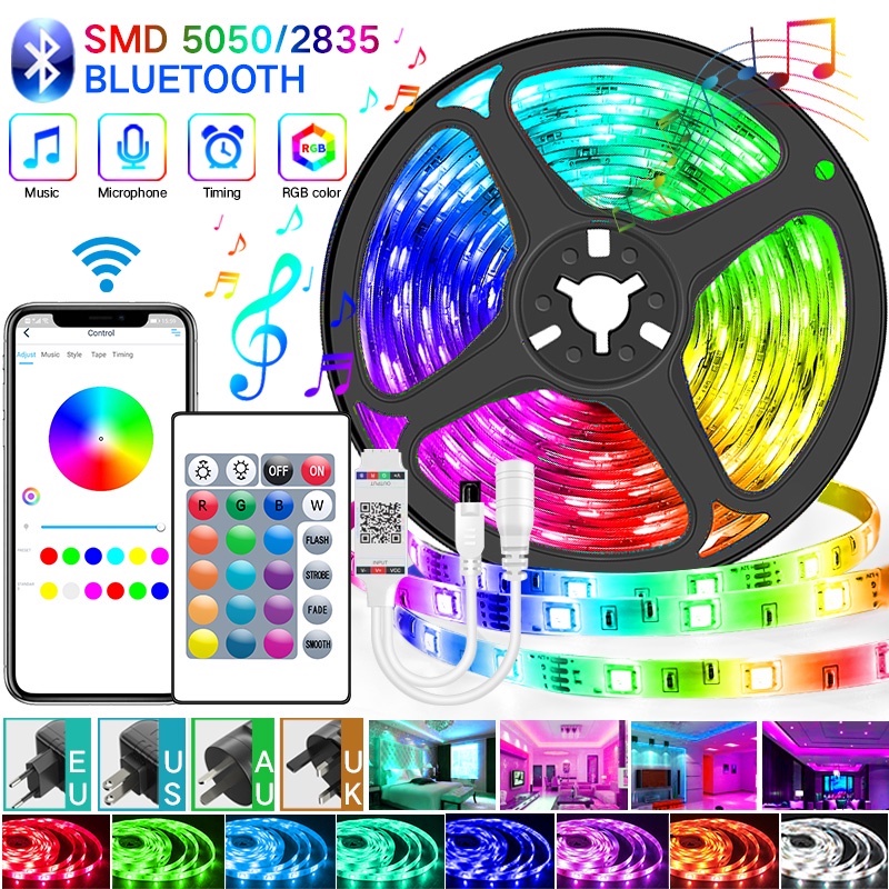 20M Tira Led Luzes Bluetooth RGB Diodo Light 5050 SMD Flexível 20 25 ...