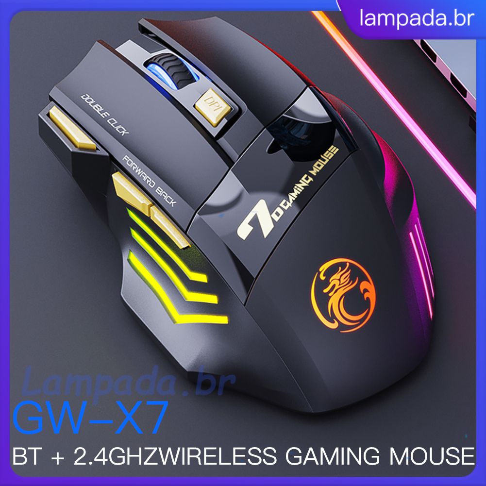 IMICE 7-button Mouse Game Computer Sem Fio 2.4G GW-X7 Ajustável Três Engrenagens 3200DPI 7 Cores ...