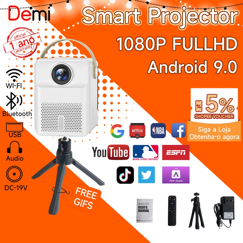 BEERBRO X1 Projetor Portátil Mini Projetor 1080P Android 1800 Lúmens ...