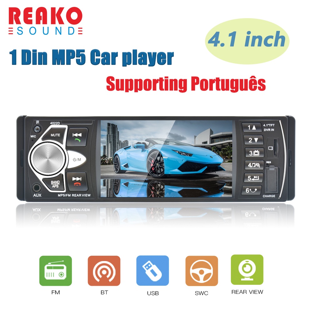 Multimídia para carro 4022D 1 din mp5 FM Afinador De Com LED Displays De Segmento Entrada AUX ...