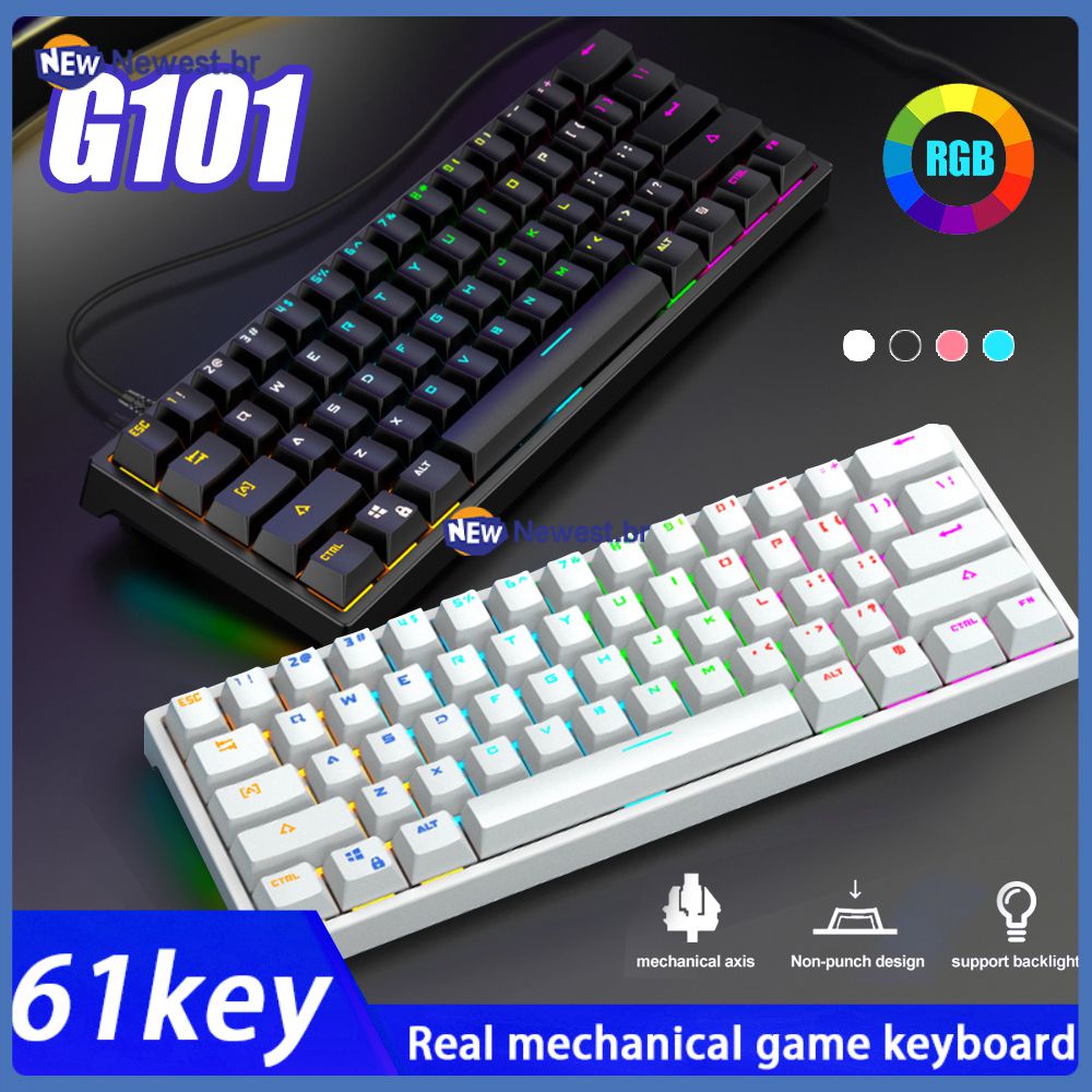 Teclado Mecânico Com Fio 61 Chaves SE BAJEAL G101 PBT Duas Cores Azul ...