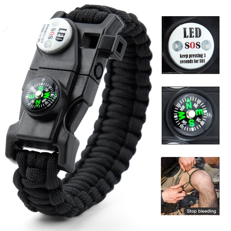 HIST Outdoor SOS Pulseira De Sobrevivência De Luz LED Paracord Trançado ...