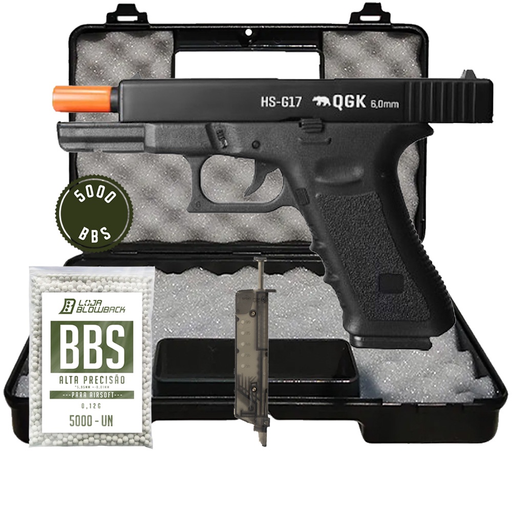 Pistola Airsoft Glock 17 QGK HS G17 Spring Calibre 6mm + 5000un BB´s 0 ...