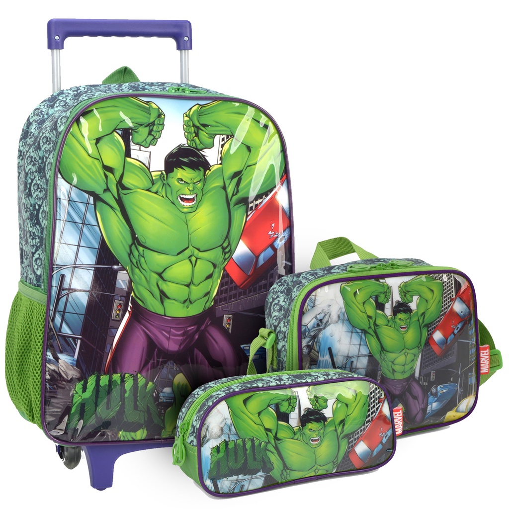 Kit Escolar Com Mochila de Rodinhas + Lancheira + Estojo Hulk | Shopee ...