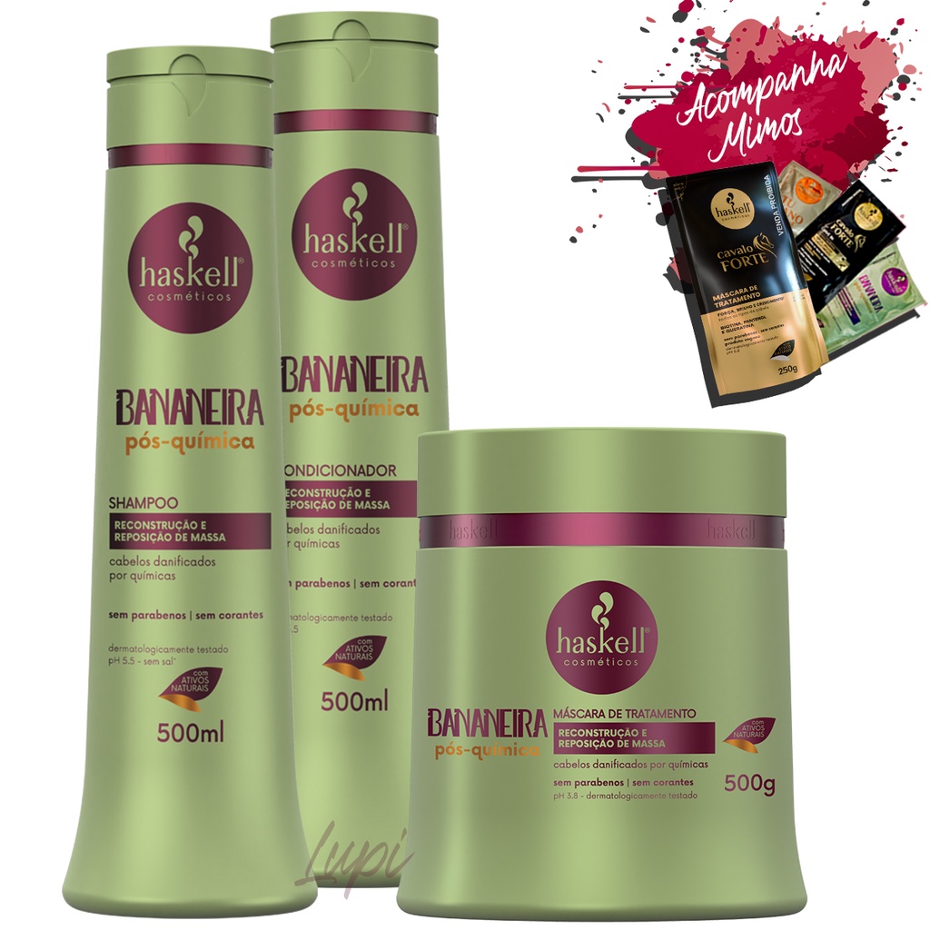 Kit Haskell Bananeira Shampoo Condicionador Mascara 500g | Shopee Brasil