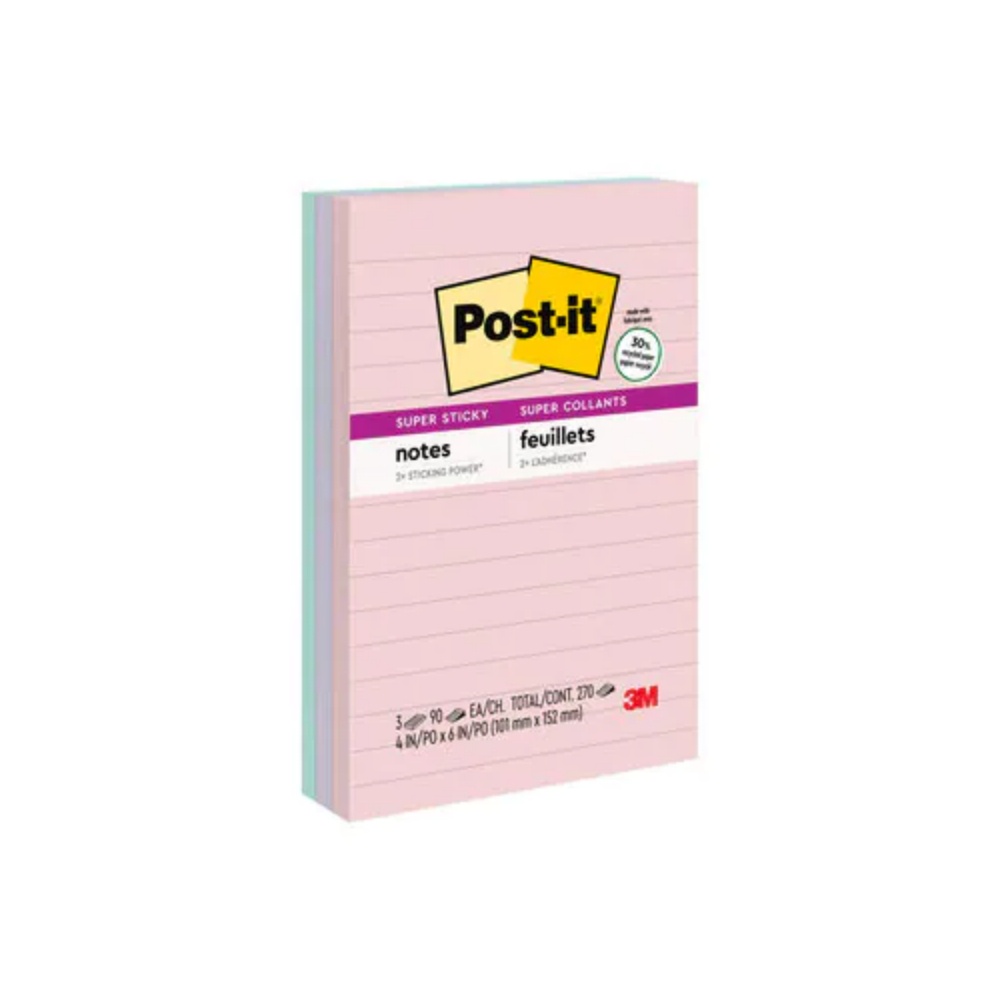 Bloco de Notas Super Adesivas Post-it® 101x152mm 3 Cores c/ 270 fls ...