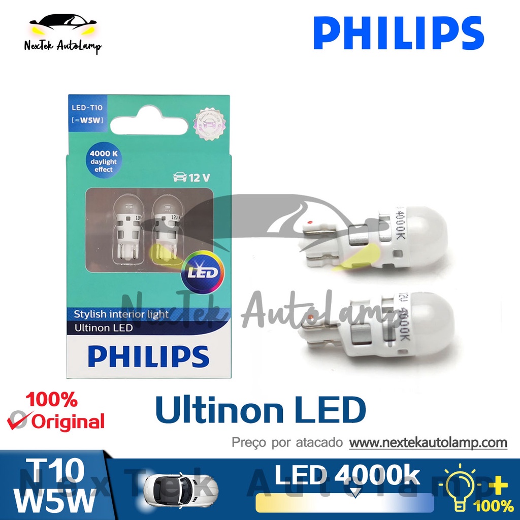 Philips Ultinon LED T10 11961ULW4 W5W 4000K Lâmpadas De Seta Para Claro ...