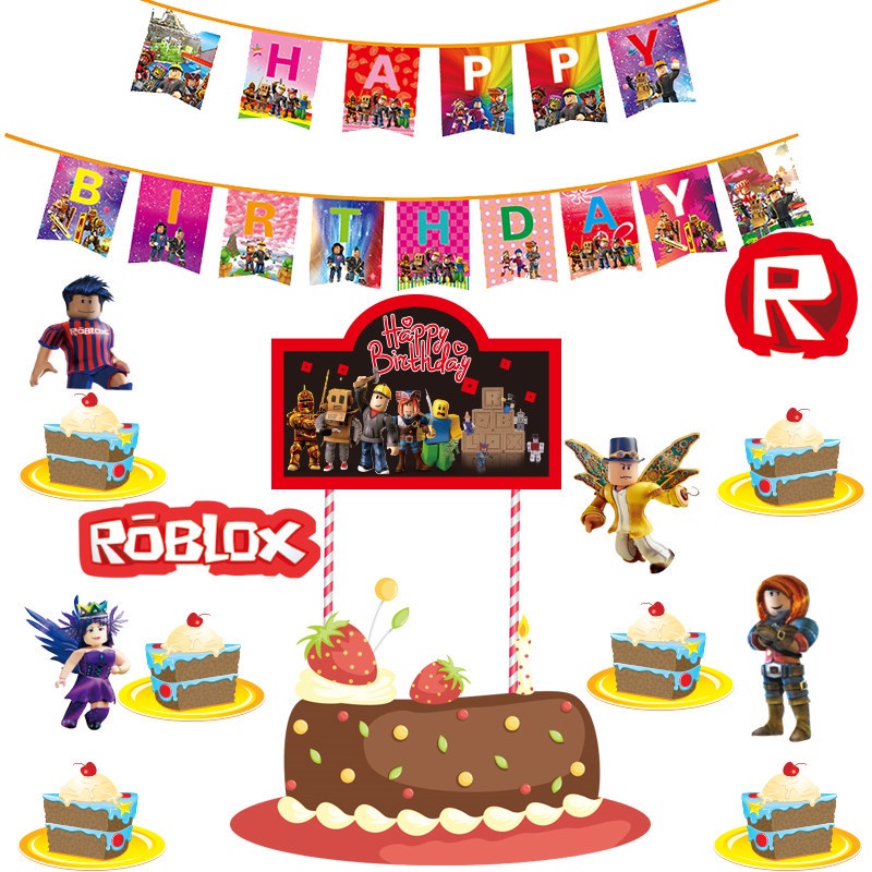 Roblox Theme Party Supplies Cartoon Children's Birthday Decoration ...