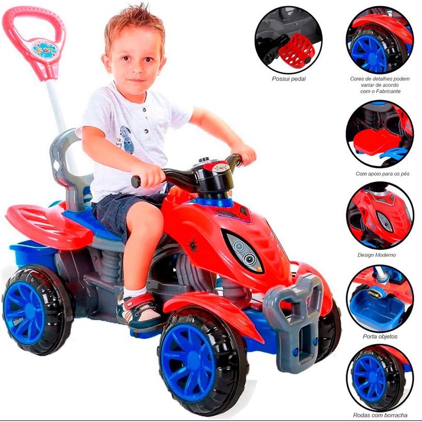 Quadriciclo Carrinho Passeio Infantil com Empurrador Spider de Passeio ...