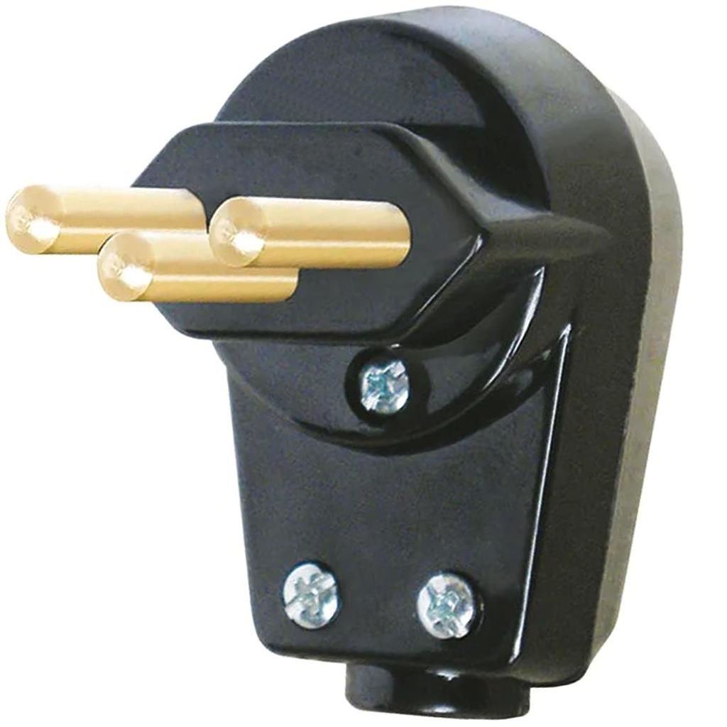 Plug Macho 2P+T 20A 250V Preto Lateral Com Prensa Building - Escorrega ...