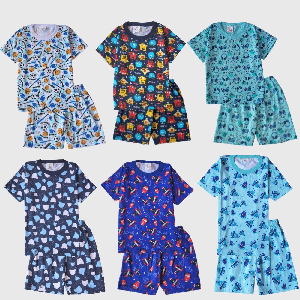 Pijama Infantil Masculino Camiseta e Shorts Estampado Mafessoni 100% ...