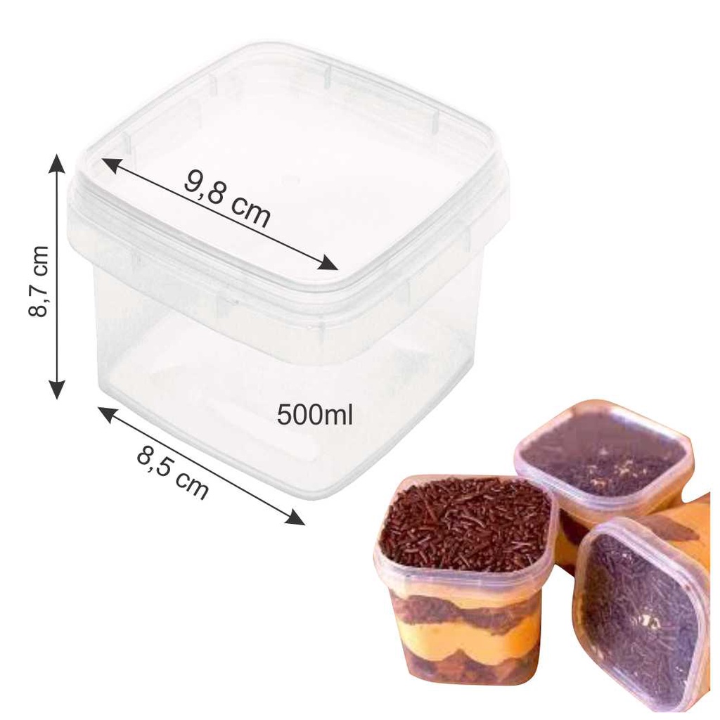 Embalagem Pote Quadrado 500ml Tampa com Lacre - Pct 50 unid | Shopee Brasil