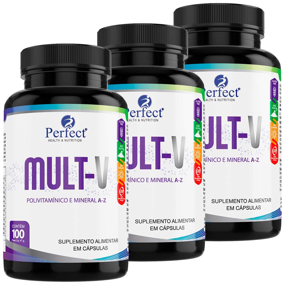 Kit 3 Mult-V Polivitamínico e Mineral 100 Cápsulas Perfect - Desconto ...