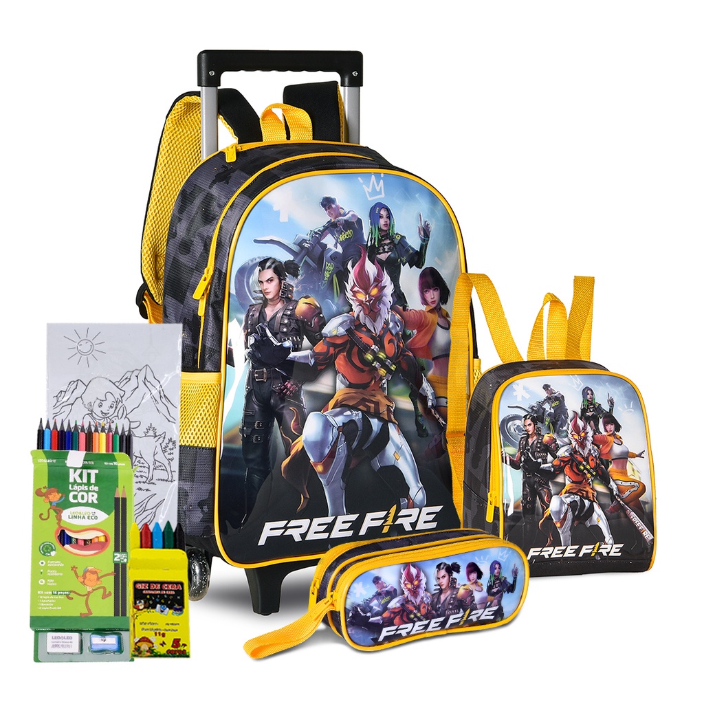 Kit Escolar Garena Free Fire Com Mochila De Rodinha Estojo E Lancheira ...