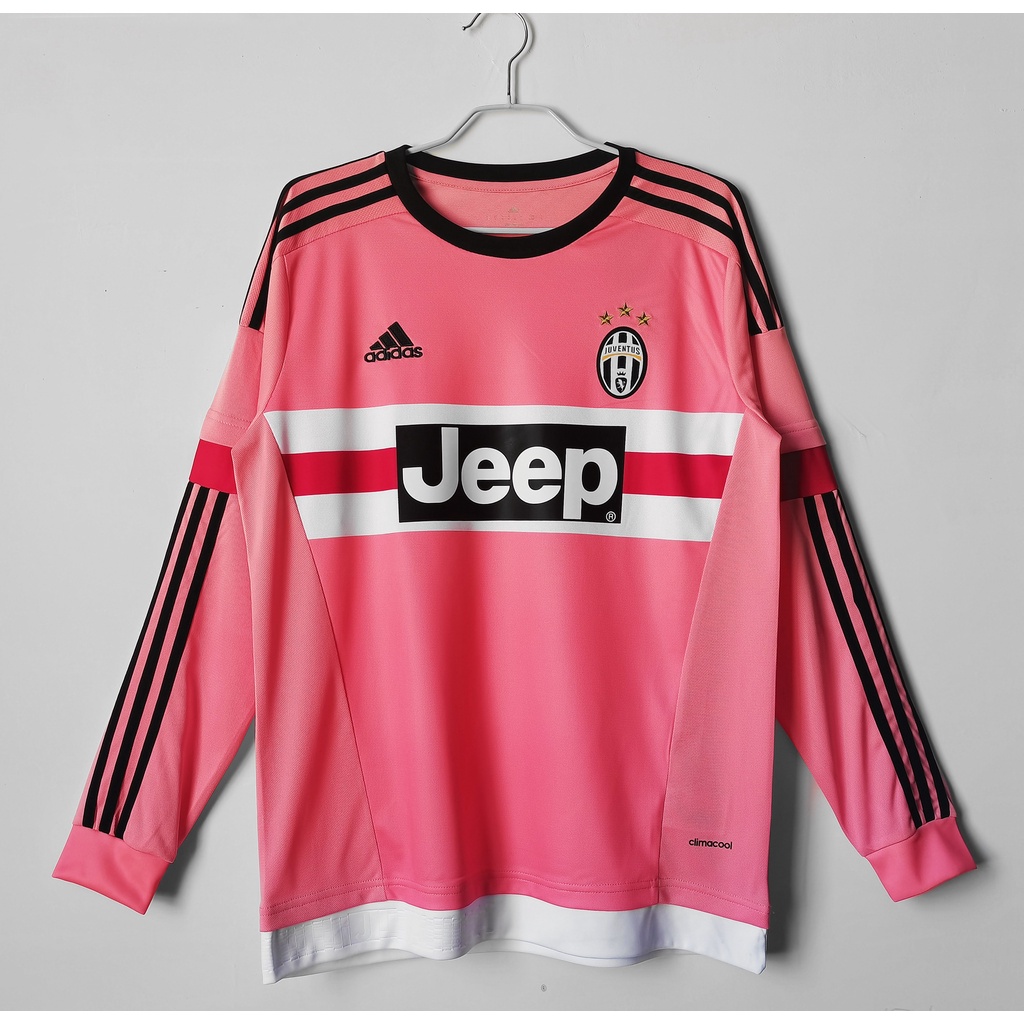 Camisa De Futebol Rosa Retrô 2015/16 Manga Comprida Uma Juventus Away ...