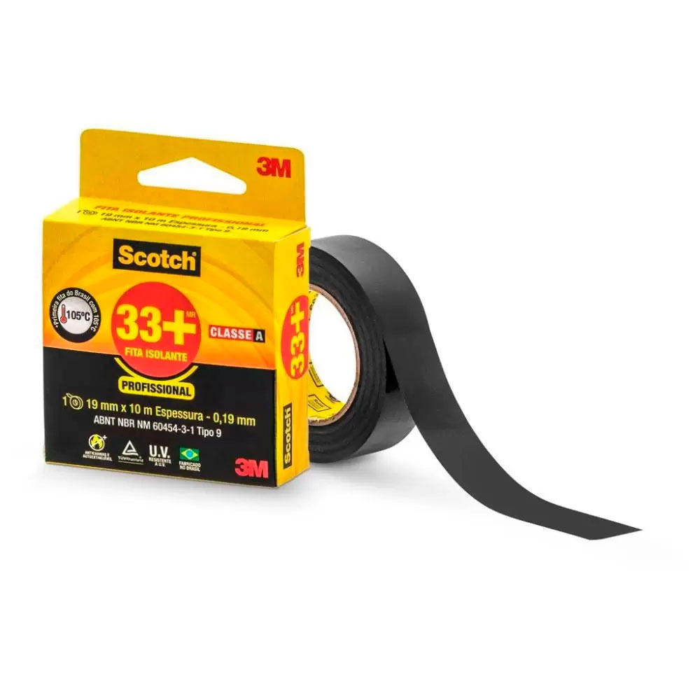 Fita isolante 19 mm x 10 metros - SCOTCH 33+ - 3M (Preto) | Shopee Brasil
