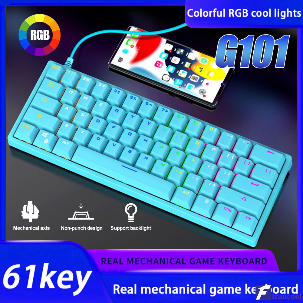 G101 Mini 61 Mecânico Teclado Para Jogos Com Fio Usb Luminosa Teclado Backlit Eixo Azul Led Rgb ...