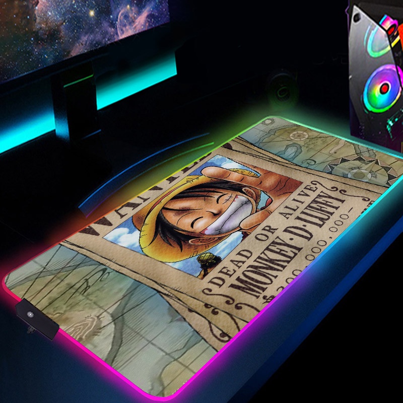 Mouse Pad RGB One Piece Anime Gamer Grande LED Preto Borracha Tapete ...