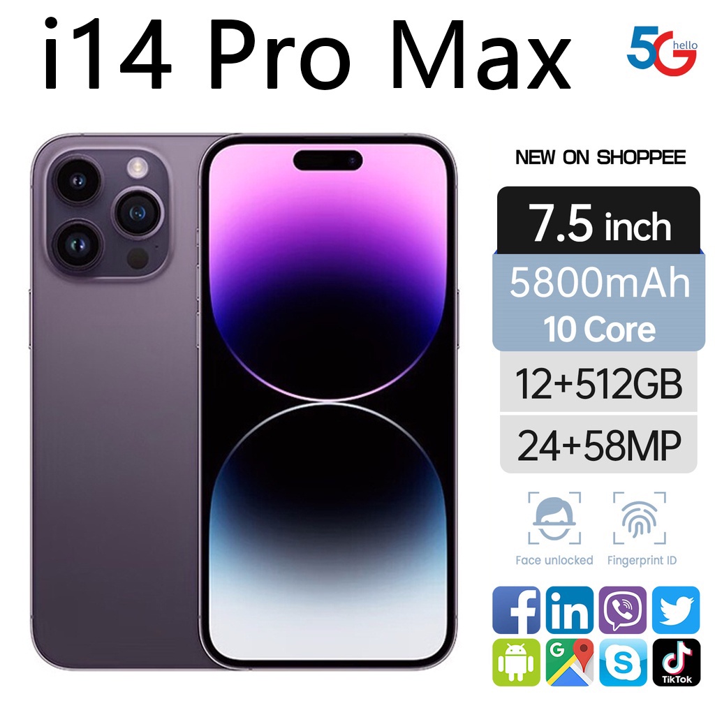 I14 Pro Max 7,5 Polegadas original 5G HD smartphone Android 12GB RAM ...