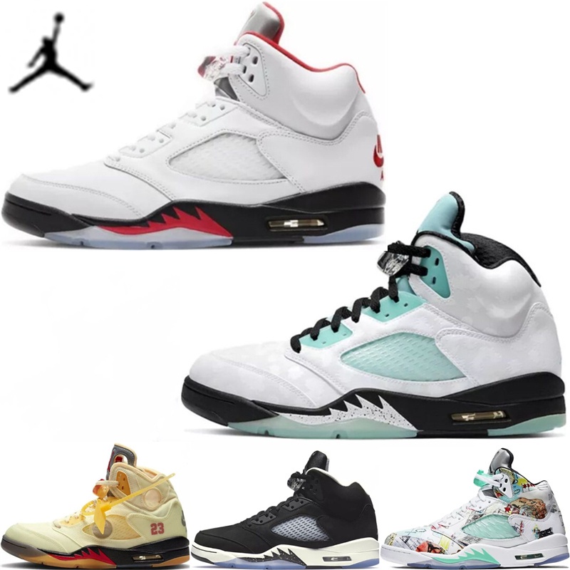Nike Air Jordan 5 Sapatos Masculinos Vermelhos Fogo Femininos Branco ...