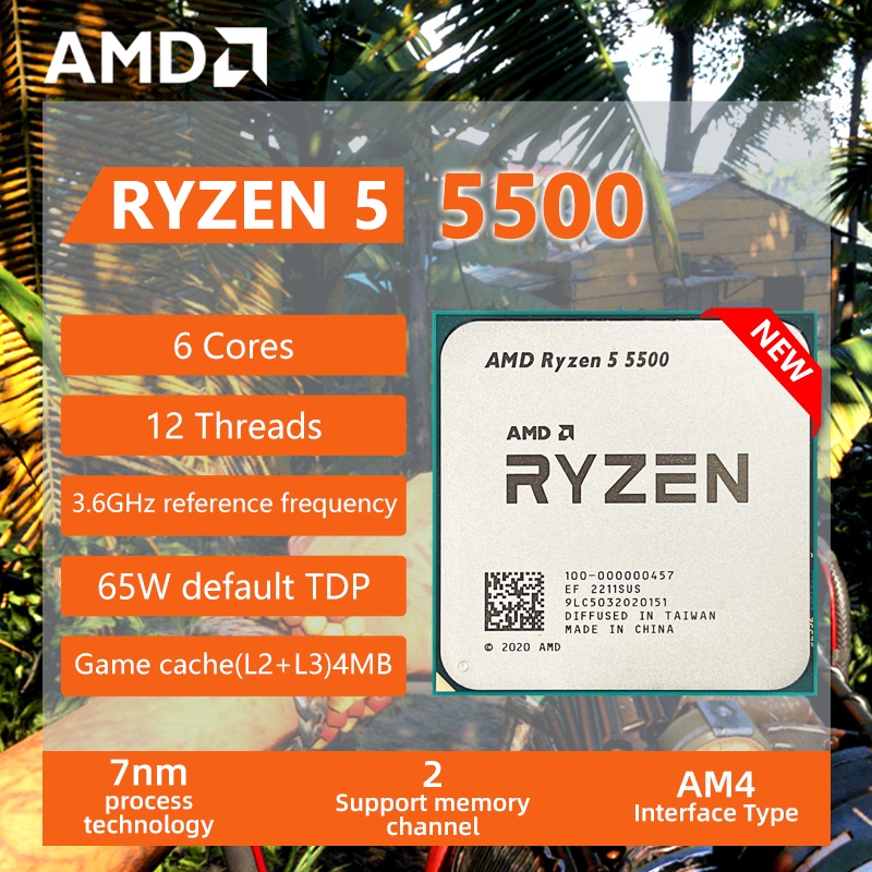 Novo AMD R5 5500 Ryzen 5 5500 3,6 GHz 6-Core Processador De CPU De 12 Cordas 7NM L3 = 16M 100 ...