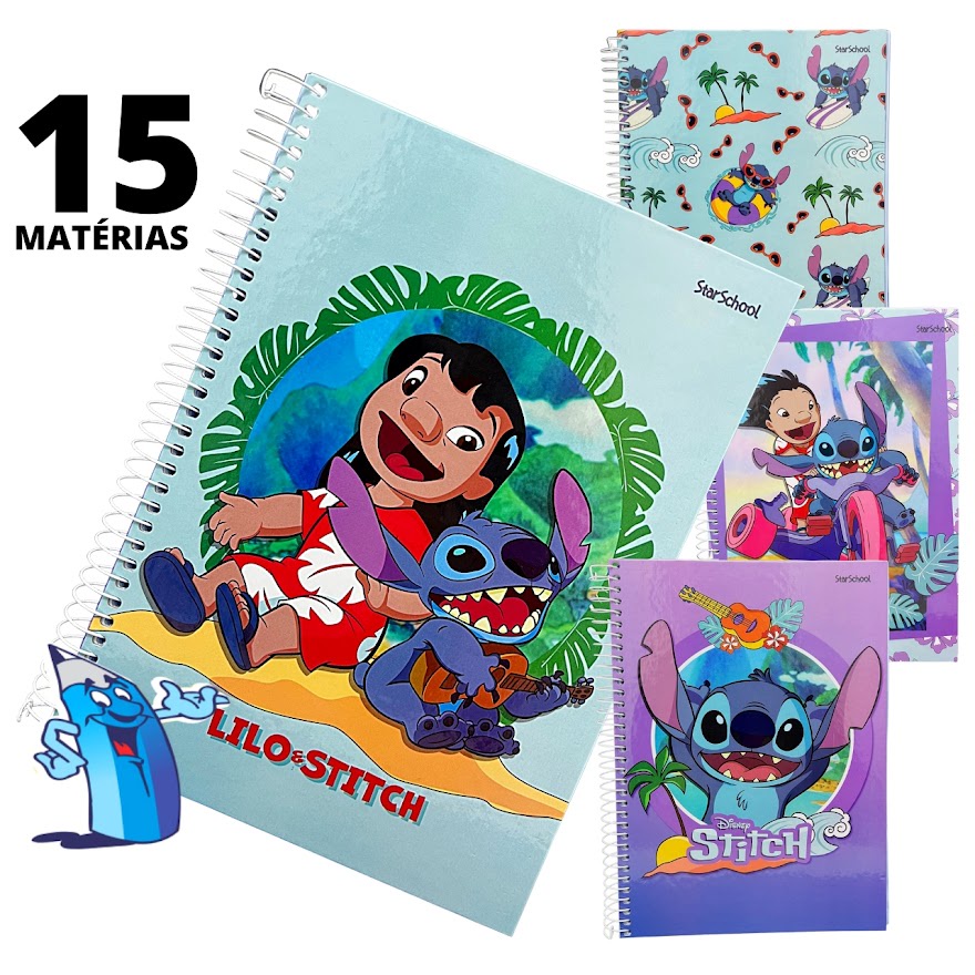 CADERNO 15 MATERIAS LILO E STITCH 240 FOLHAS | Shopee Brasil