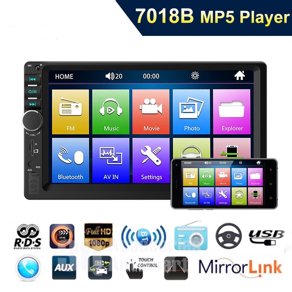 Multimídia Carro MP5 Player 7 " Polegada MP5 2 Rádio Do Um Din/Multimedia Touch Screen HD FM ...