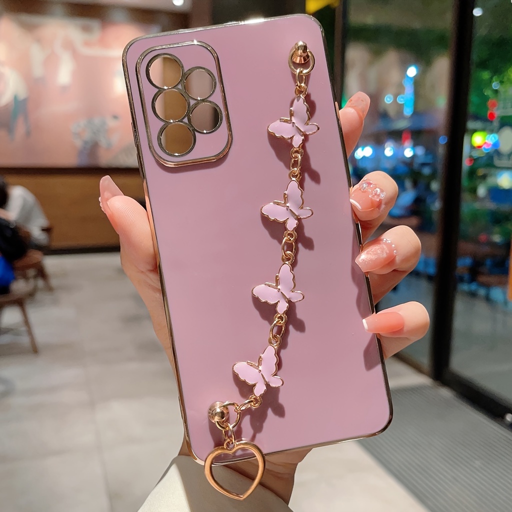 Capa Telefônica Roxa Com Pulseira Borboleta Para Samsung Galaxy S23 S23 Plus S23 Ultra S10 + S20 ...