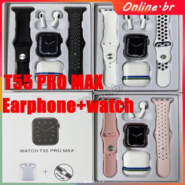2023 Novo T55 Pro Max Smartwatch TWS Fone De Ouvido 2 In1 Monitor De ...