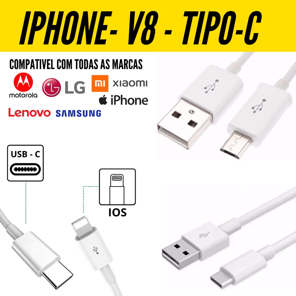 Cabo Carregador Micro USB Compatibilidade Para Qualquer Tipo De ...