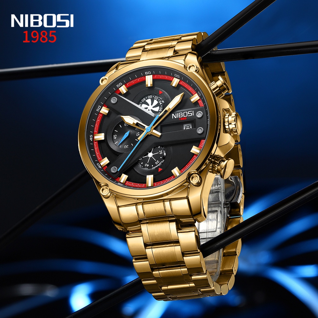 NIBOSI Relógio Masculino À Prova D'água Grande Multifuncional Moda ...