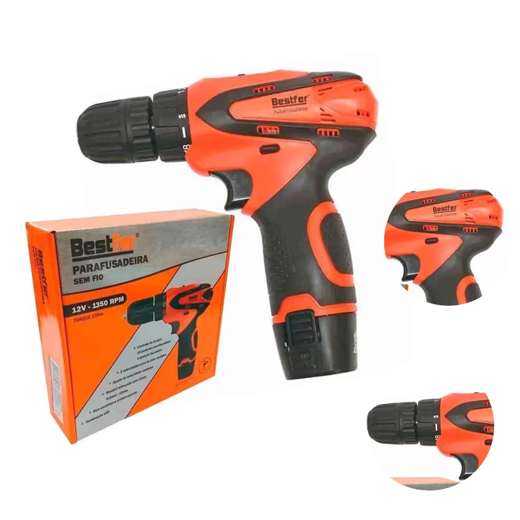Parafusadeira e Furadeira Sem Fio Bestfer 12V | Shopee Brasil