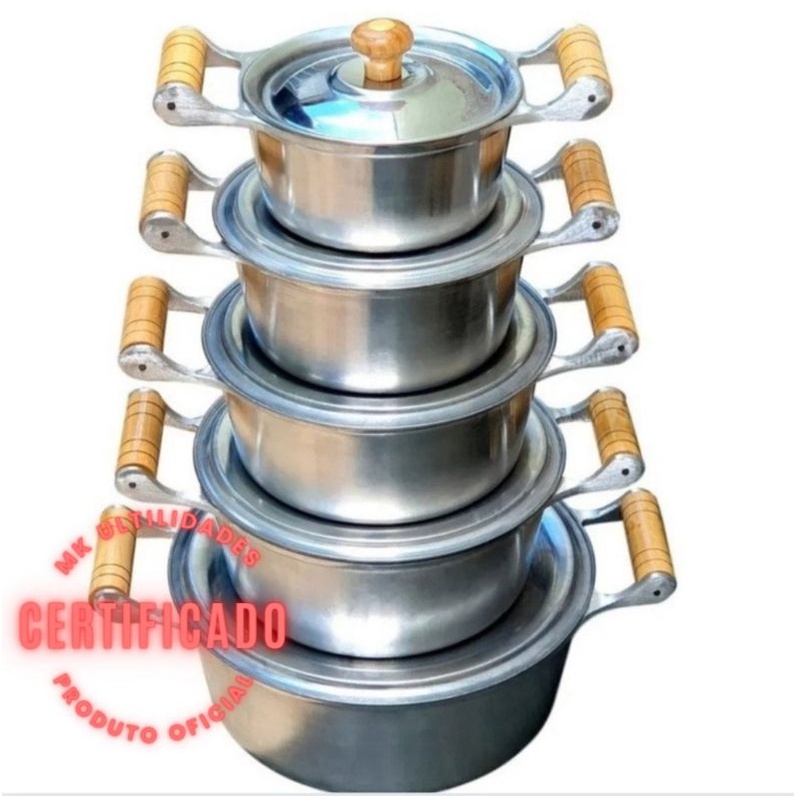 Jogo de Panelas 5 peças Grossas em alumínio batido Fundido Polído LINHA ...