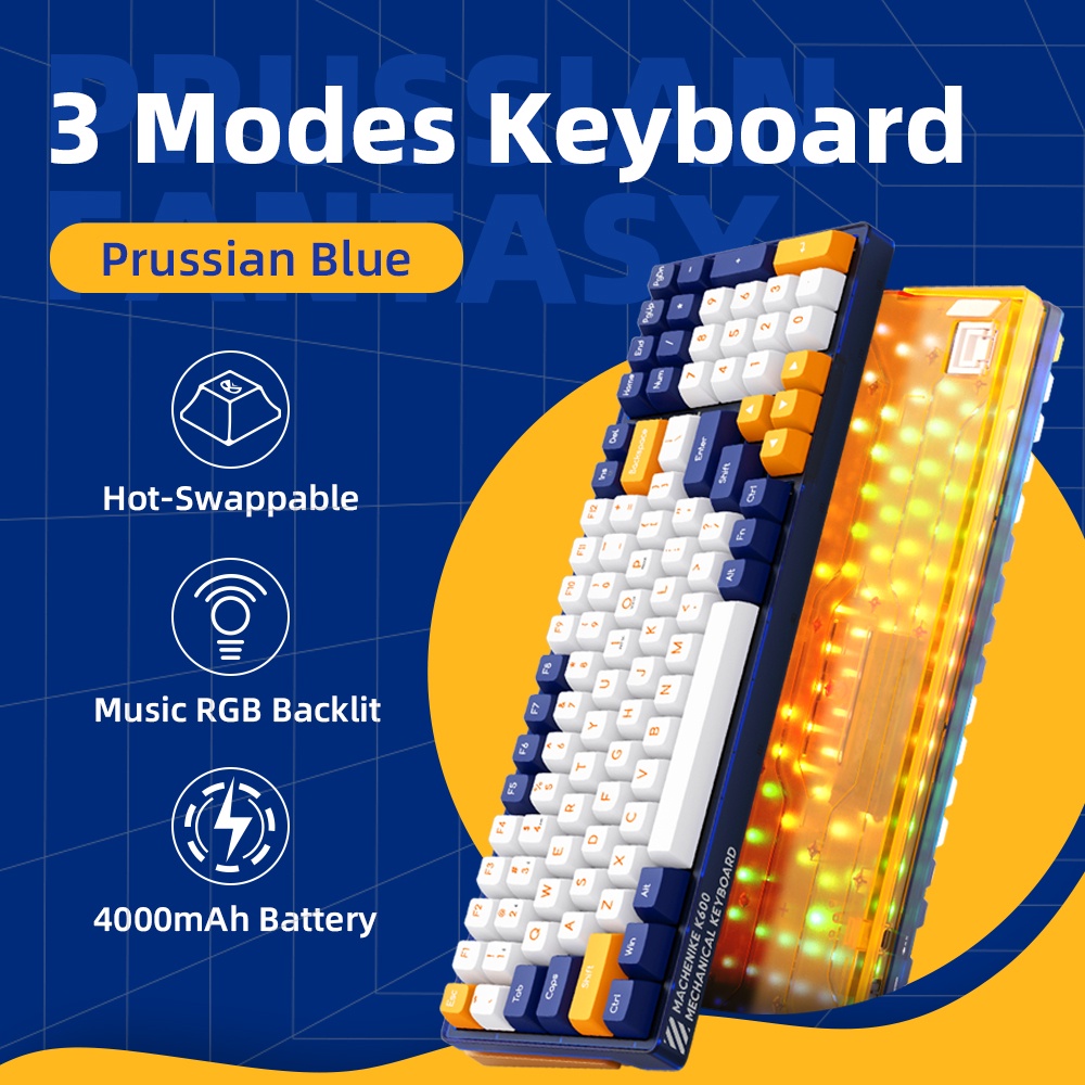 Teclado Mecânico Para Jogos Sem Fio Machenike K600 Azul Prussian 100 ...