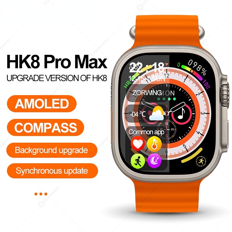 HK8 Pro Max Ultra Smartwatch Homens 49mm AMOLED Bússola NFC Pressão ...