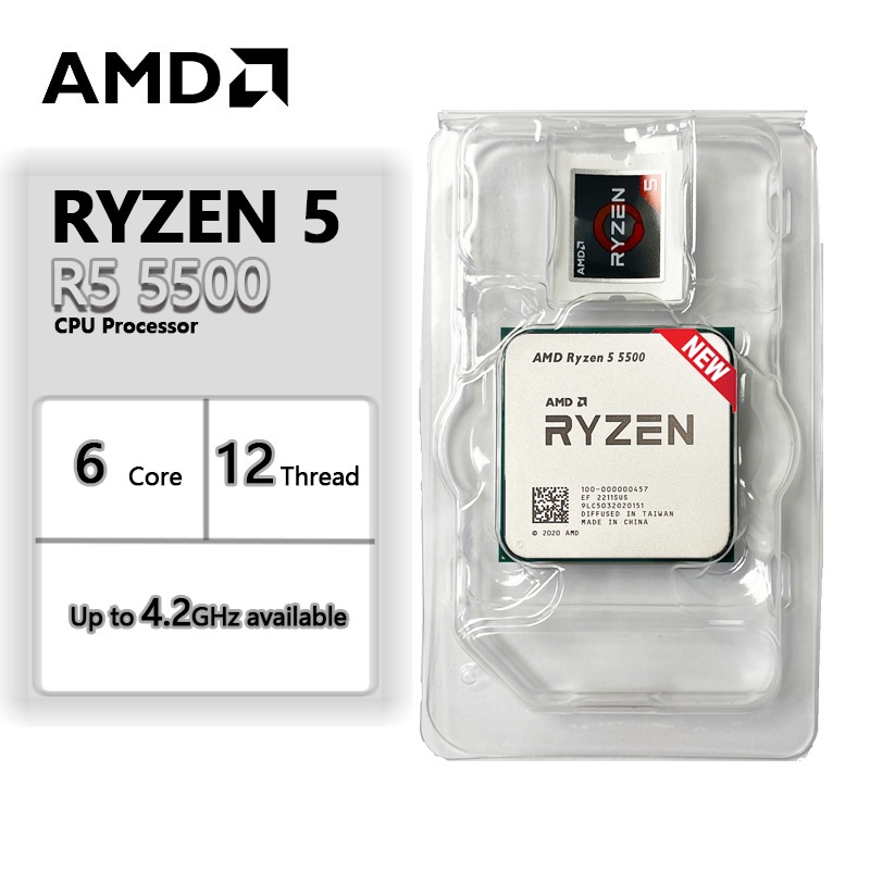 Processador AMD Ryzen 5 5500 R5 5500 3.6 GHz 6-Core 12-Thread CPU 7NM L3 = 16M 100-000000457 ...