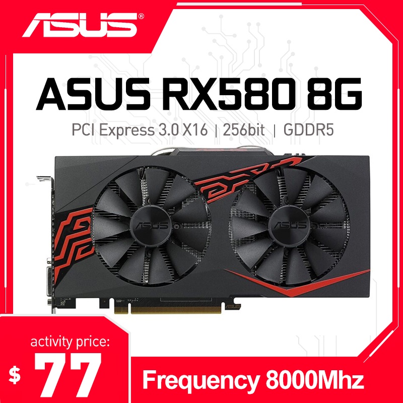 Gráficos Asus AMD Radeon RX 580 8GB 256Bit 2048SP GDDR5 GPU para jogos de PC placa gráfica de ...