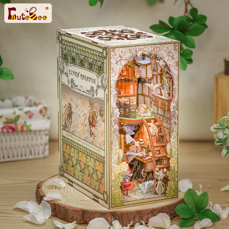 DIY Book Nook Shelf Insert Kits Bookend Stand Bookcase Miniature Dollhouse with Furniture 3D ...